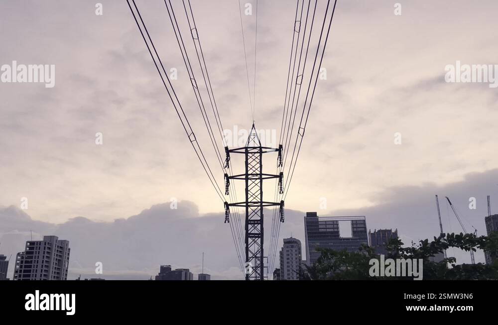 High Voltage Transformer with Sunset Background. Electrical ...