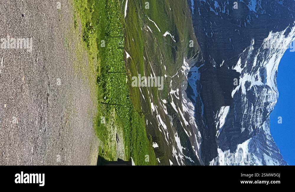 Vertical Views Of Swiss Alpine Mountains With Eiger Glacier In The ...