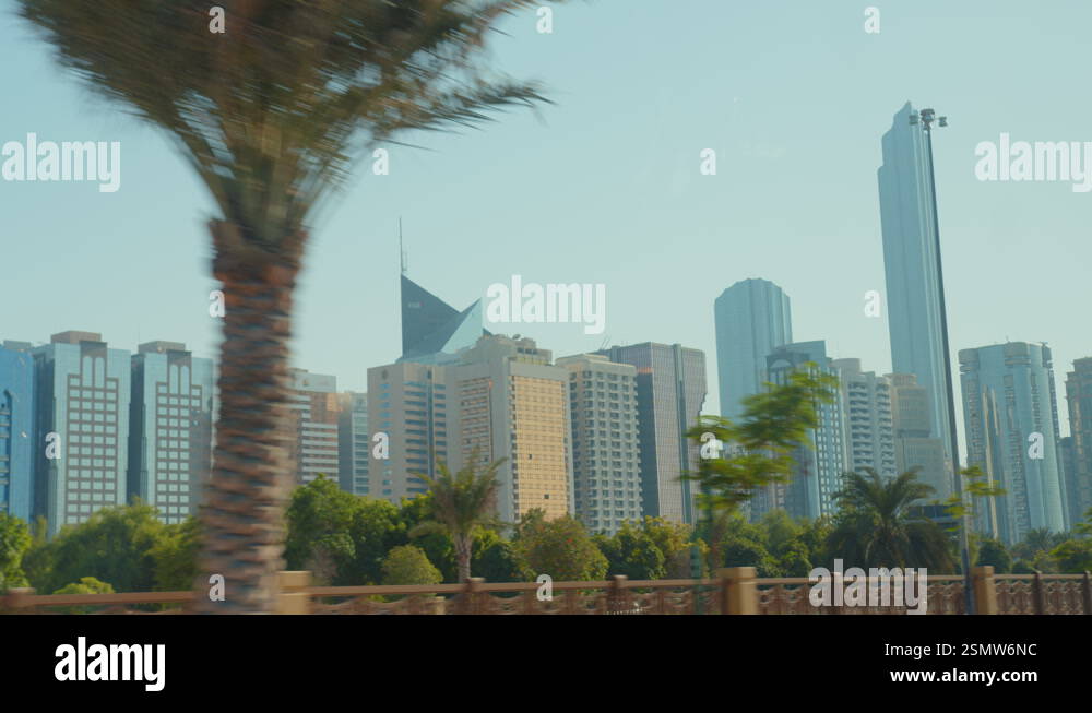 Handheld Shot From Inside a Car Moving Large Buildings Abu Dhabi Stock ...