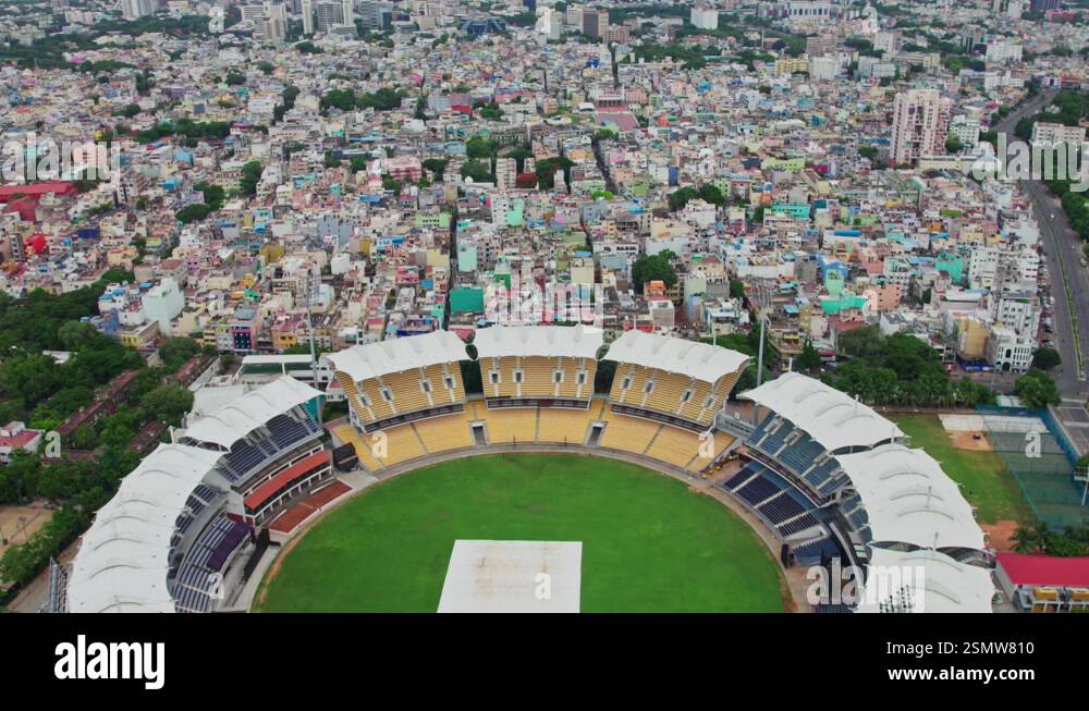 areal view of Chepauk Stadium with crowded residentials buildings in ...