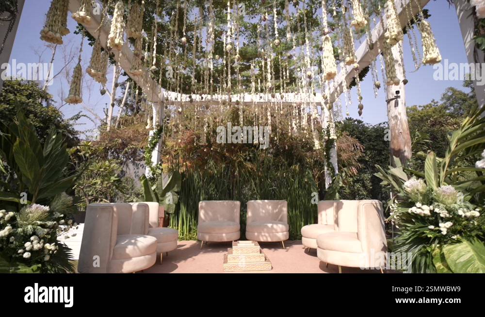 A Slow Motion Shot of an Indian Wedding Venue Decoration in India Stock ...