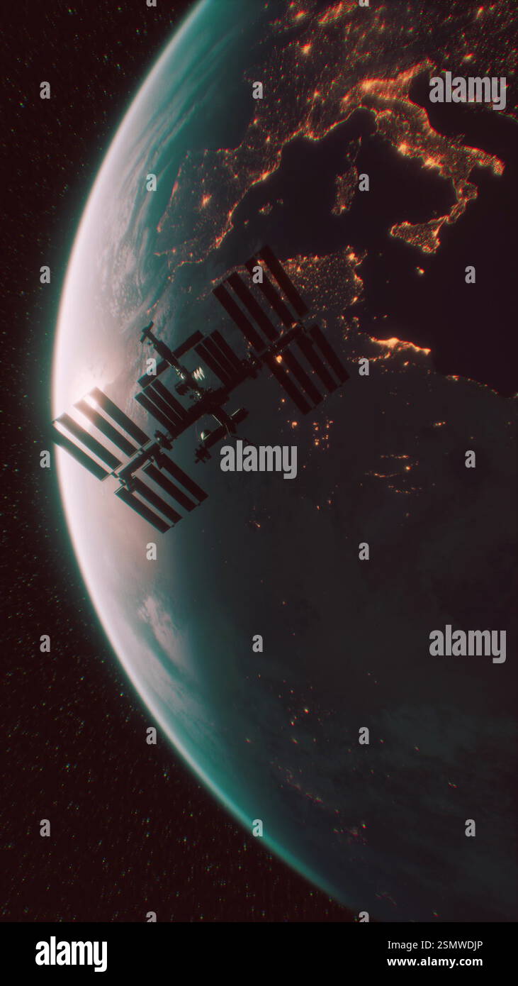 International Space Station in outer space over the planet Earth orbit Stock Video Footage - Alamy