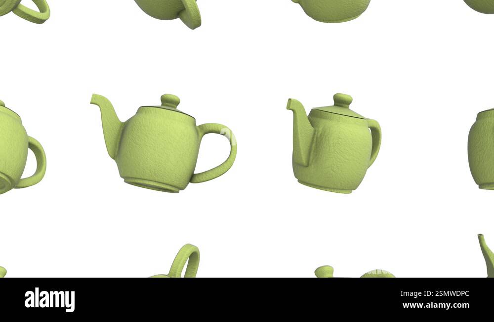 Green Tea Pots Falling on a White Background. 3D Tea Pots Animation. 4K ...