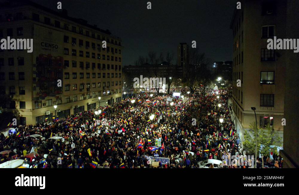 Santiago de Chile, Chile - 08/26/2024: Crowd of people protest at night ...