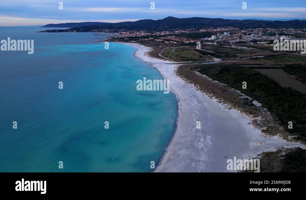 Aerial view of the white beach located in Rosignano SolvayTuscany Italy ...