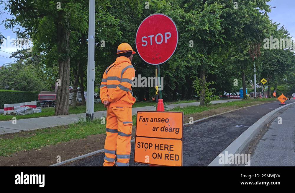 Dublin, Ireland - 08/28/2024: Traffic Control Construction Worker with ...