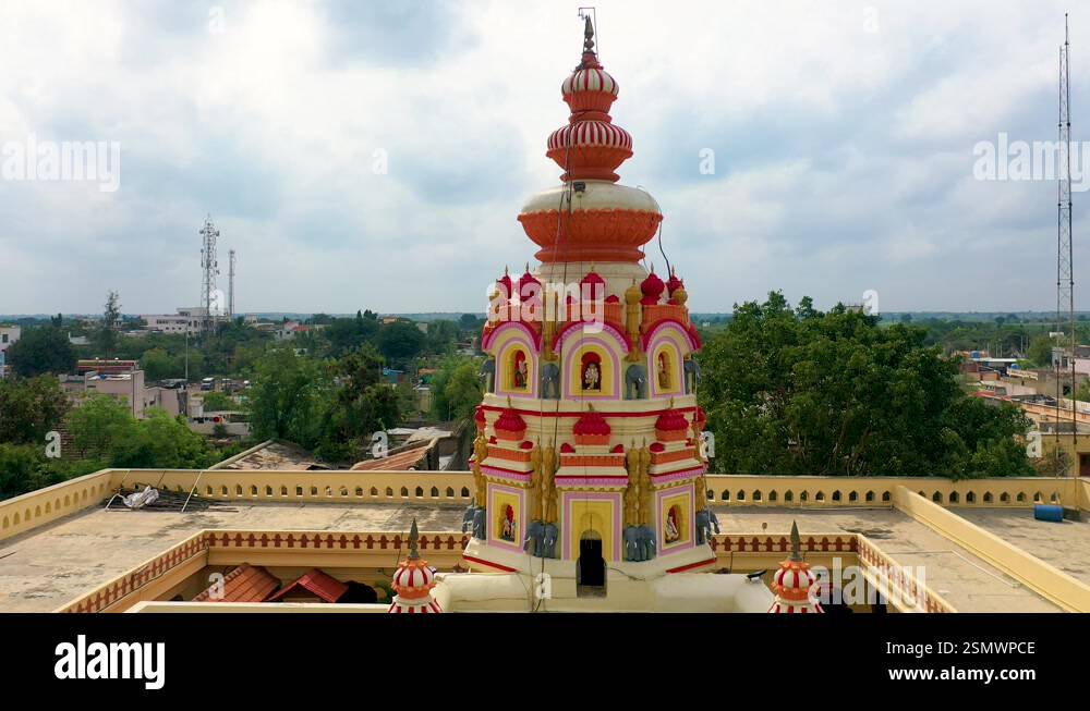 India Maharashtra Pune Purandar Morgaon Ganpati Temple Aerial Stock ...