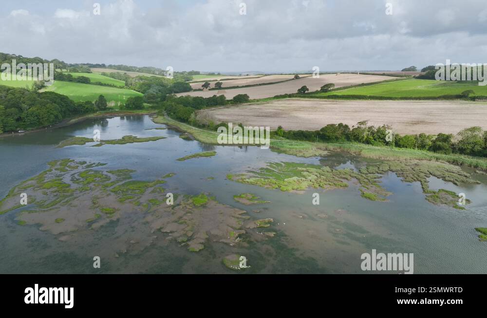 St John's Lake from a drone, Tamar Estuary, Torpoint, Cornwall, England ...