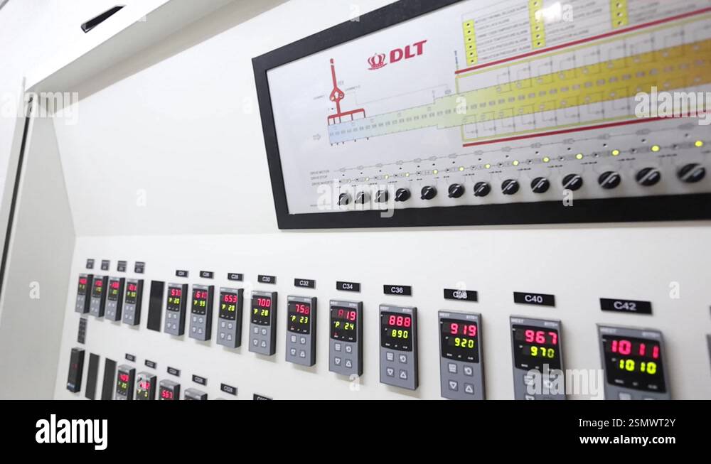 The control panel of the big tiles machine is shown industry 4.0 Stock ...