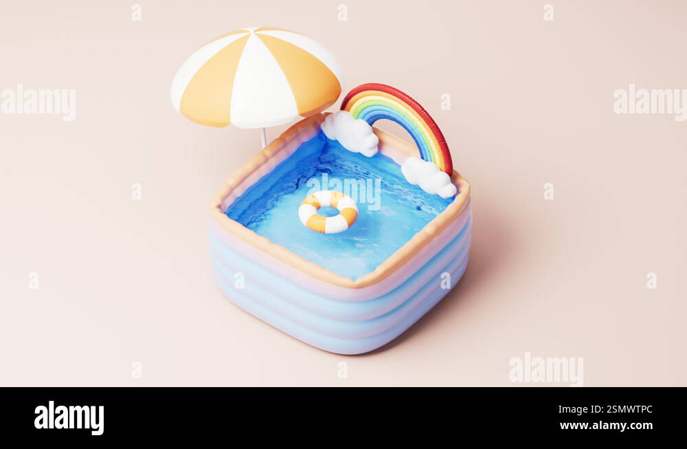 Loop animation of inflatable cartoon style swimming pool, 3d rendering ...