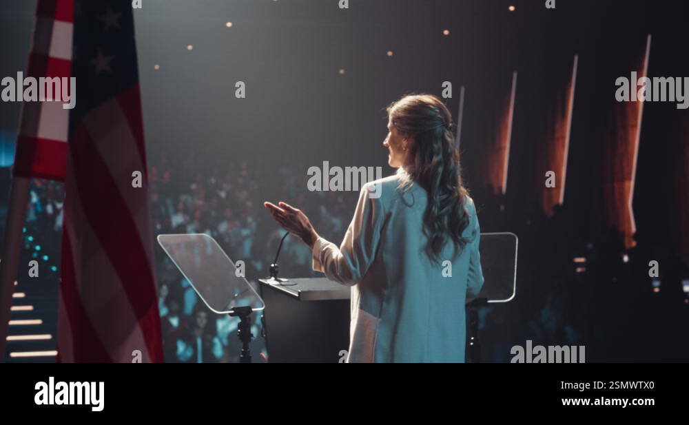 Political Speaker Making a Presentation in Front of Audience Stock ...