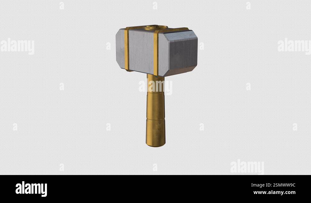 3D Game Hammer with Golden Strip Rotating on a Transparent Background ...