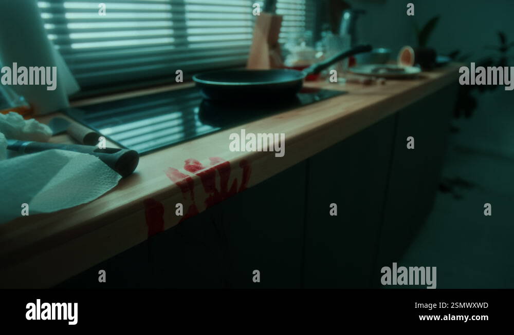 Bloody Handprint on Kitchen Worktop at Crime Scene Stock Video Footage ...