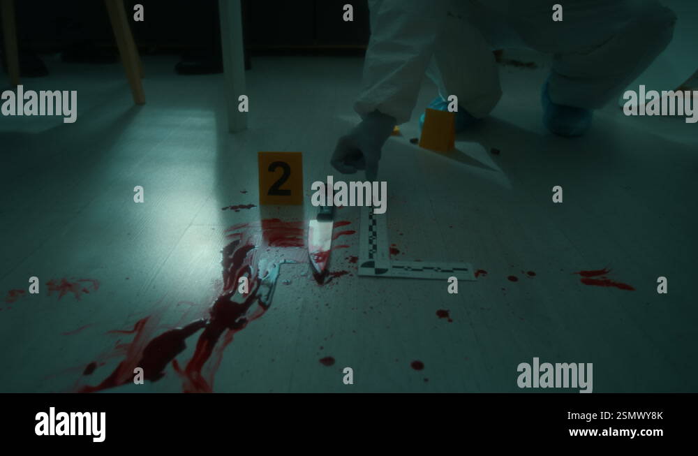 Crime Scene Investigator Using Scale and Photographing Bloodstains and ...