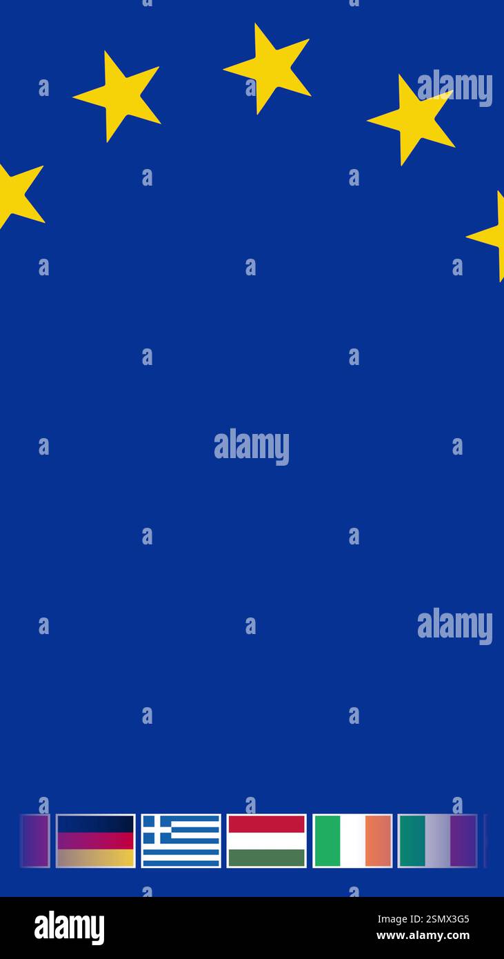 All national flags of European Union slide on blue background with ...