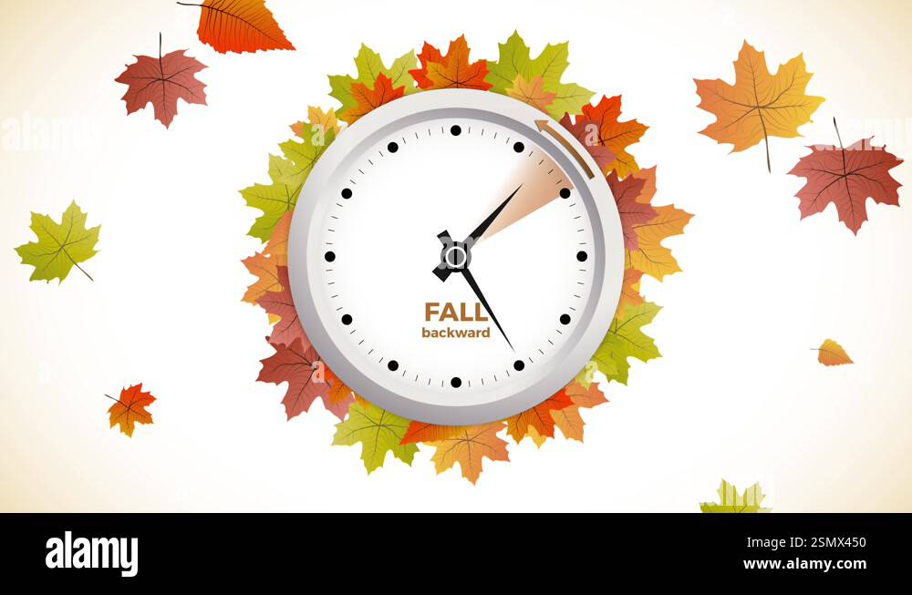 Animated illustration of a clock showing the time change when daylight ...