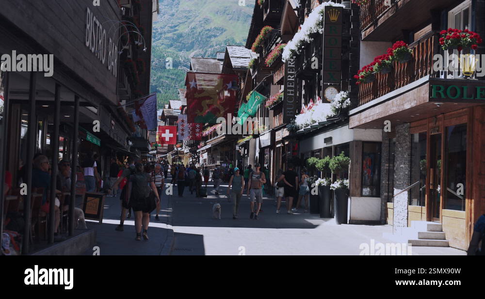 Zermatt, Switzerland - August 11, 2024: Central Street Of Zermatt In ...