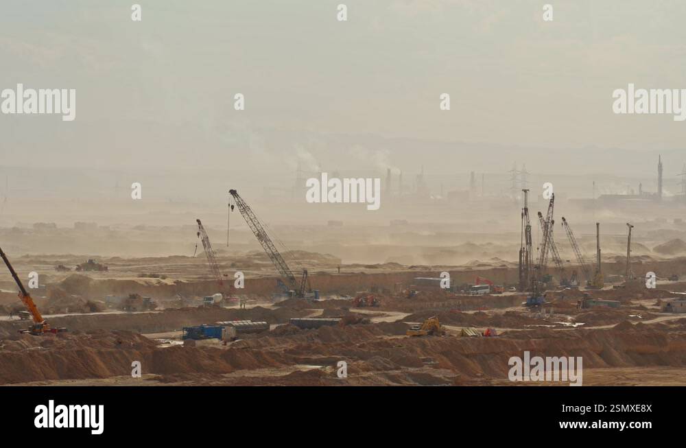 4k, Aerial panoramic view construction of new container terminals of ...