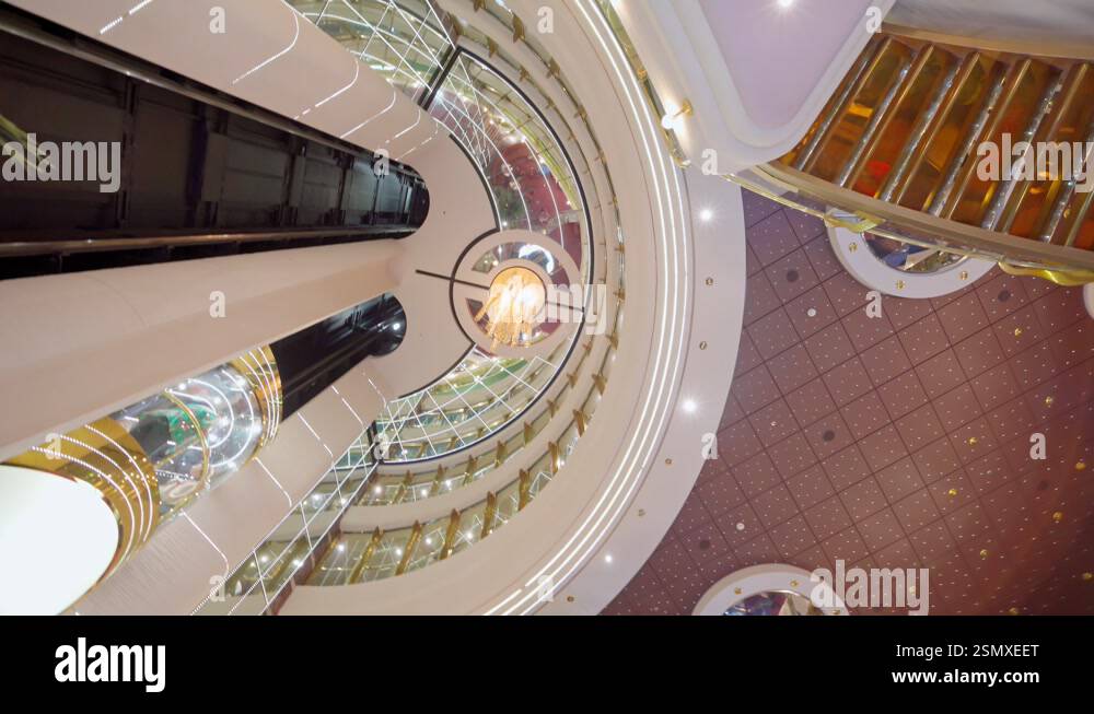 4k, panoramic view the main hall of cruise ship, MSC Splendida, Red sea ...
