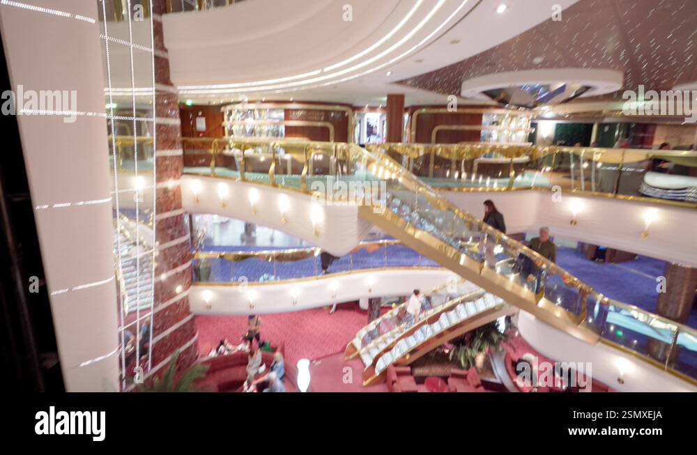 4k, panoramic view the main hall of cruise ship, MSC Splendida, Red sea ...