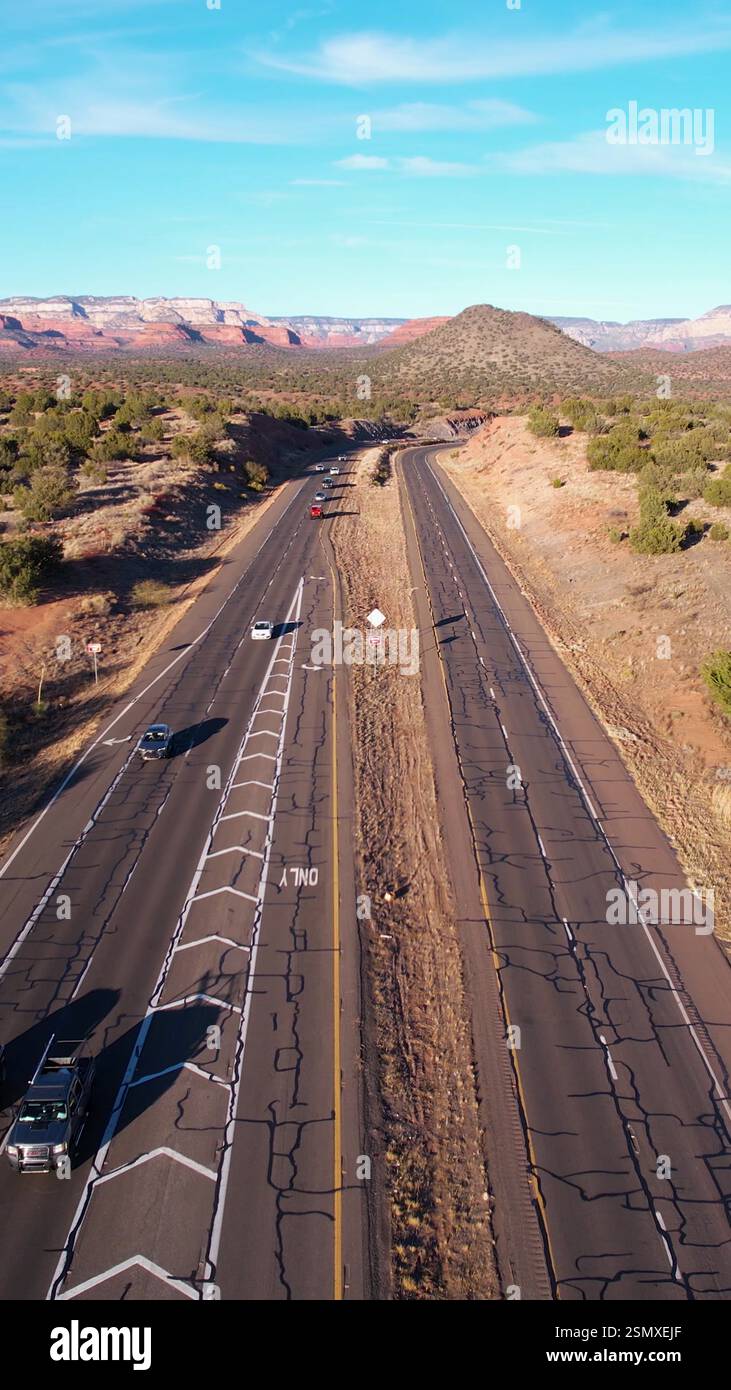 Vertical Drone Shot of Traffic on Arizona 89a State Route Between ...