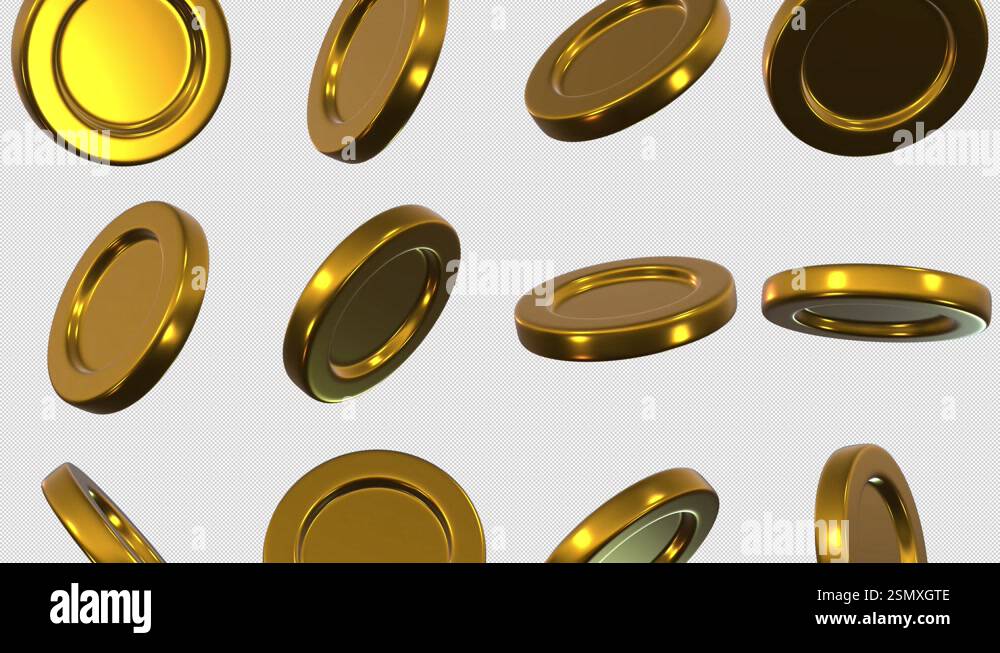 Low Poly Golden Coins Falling on a Transparent Background. Gold Coins ...