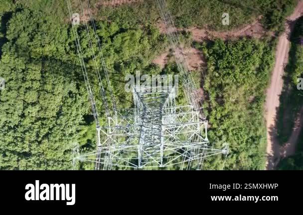 Transmission tower in aerial view. May called electricity pylon, steel ...