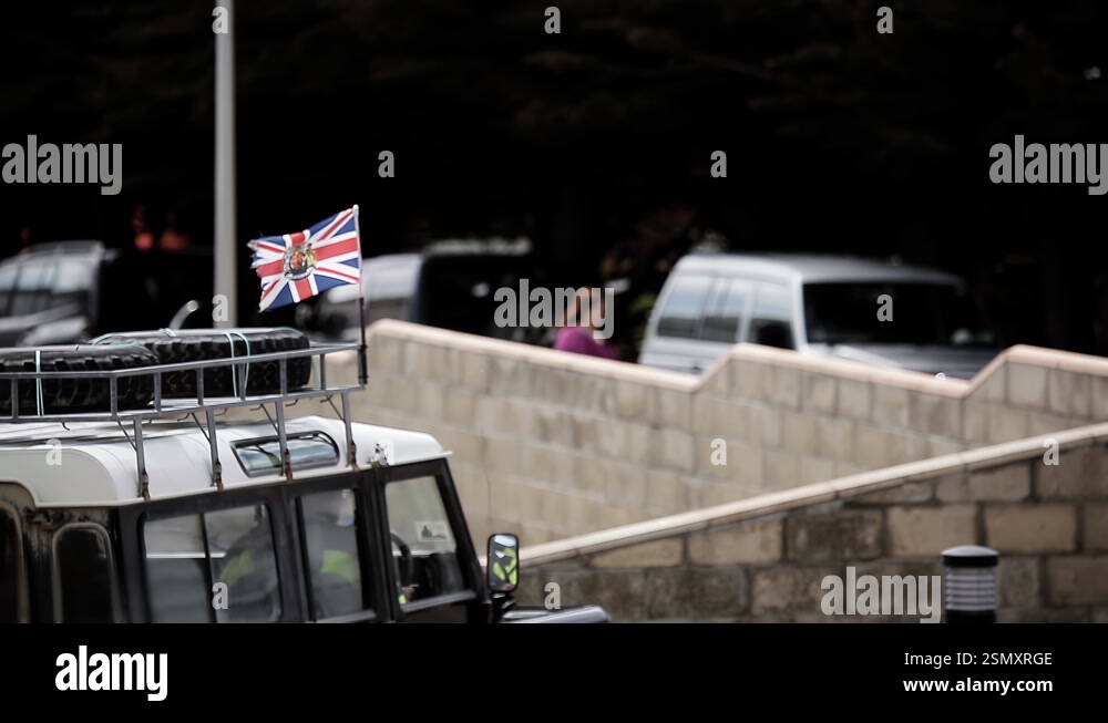 UK Flags on Car Roof in Port Stanley, Falkland Islands (Islas Malvinas ...
