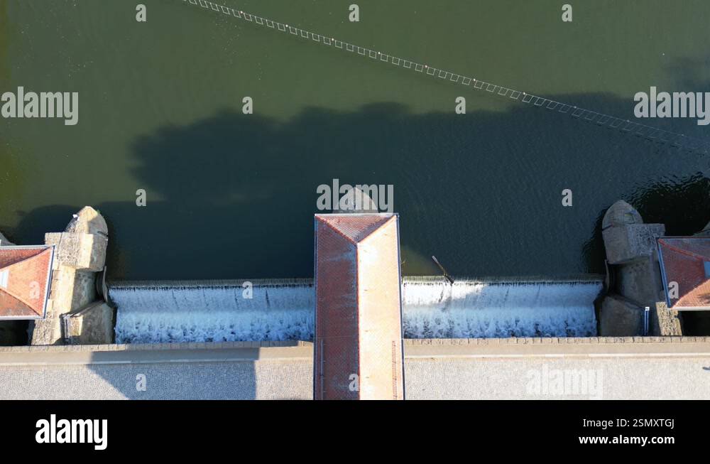 River Elster weir, bridge in Leipzig summer. Breathtaking aerial view ...