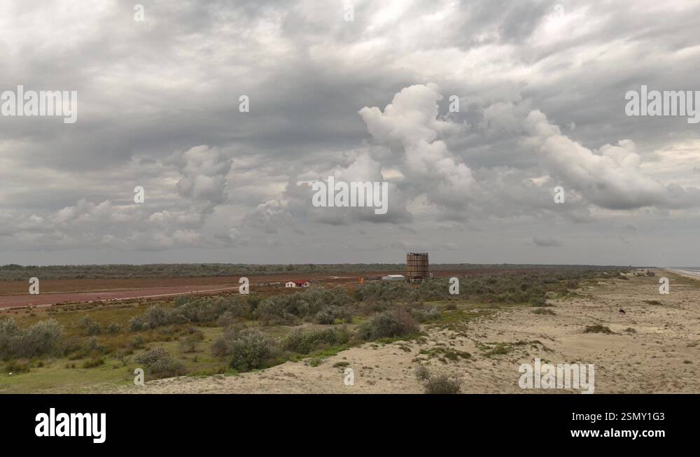 Aerial landscape of a cattle ranch with a grain silo near the black sea ...