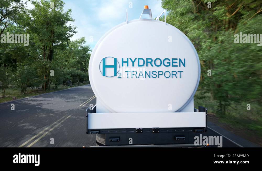 Hydrogen Logistics Concept. Truck With Gas Tank Trailer On The Road ...