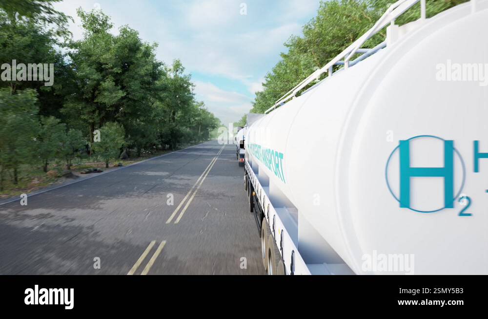 Hydrogen Logistics Concept. Truck With Gas Tank Trailer On The Road ...