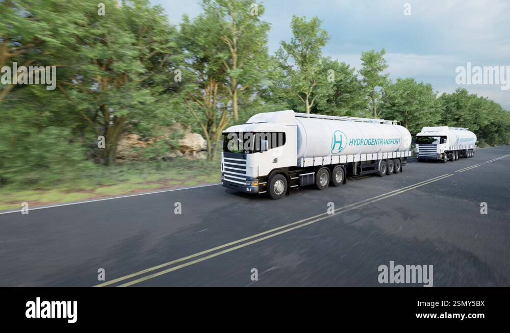 Hydrogen Logistics Concept. Truck With Gas Tank Trailer On The Road ...