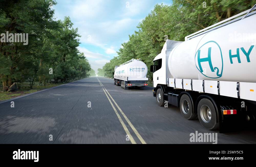 Hydrogen Logistics Concept. Truck With Gas Tank Trailer On The Road ...