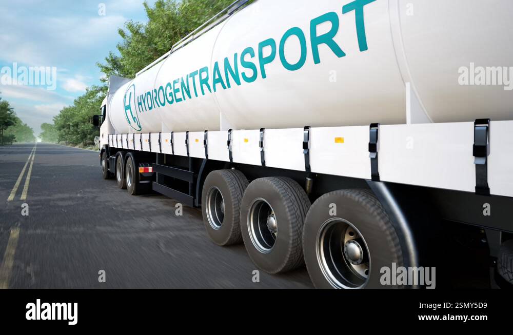 Hydrogen Logistics Concept. Truck With Gas Tank Trailer On The Road ...