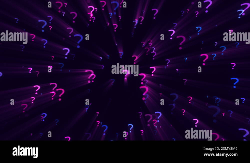 Colorful question marks particles animation on black background Stock ...
