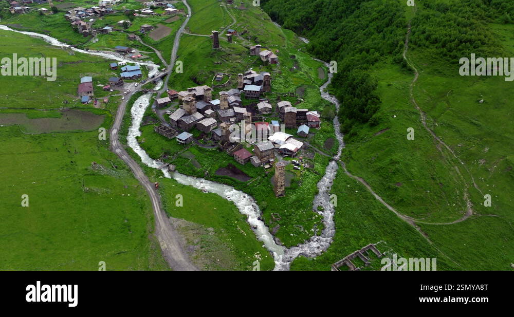 Enguri River Through Houses Village Of Ushguli - UNESCO Heritage Site ...