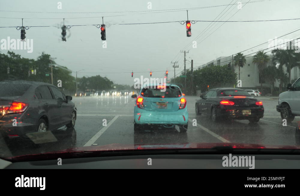 Traffic Stopped at Red Light at Intersection in Boca Raton, Florida in ...