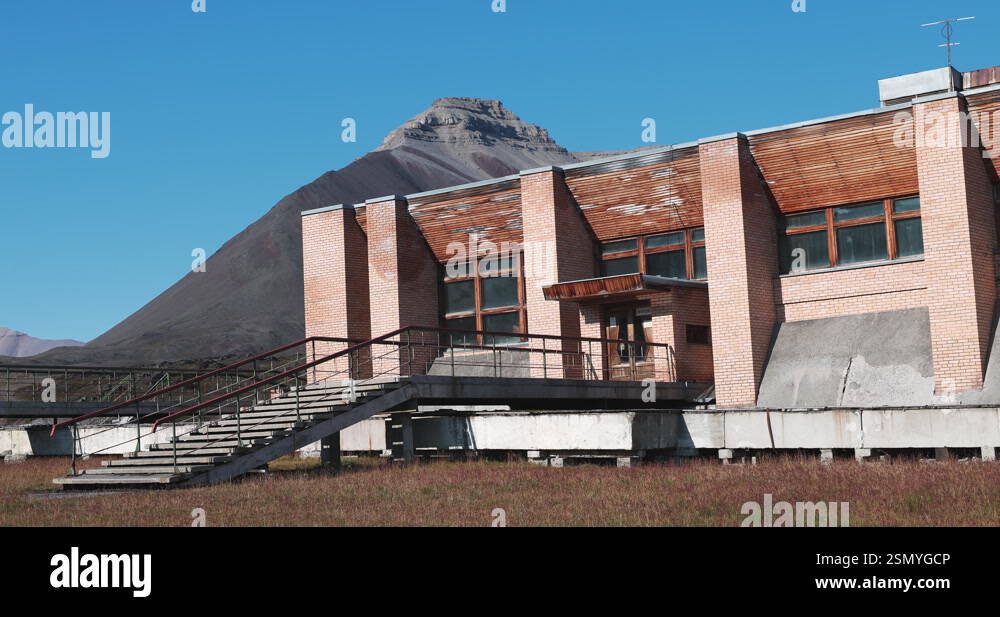 The Ghostly Soviet Pyramiden City, Svalbard In Summer Stock Video ...