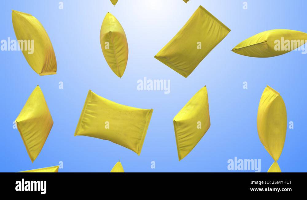 Yellow Packaging Plastic Falling on a Blue Background. 3D Packaging ...