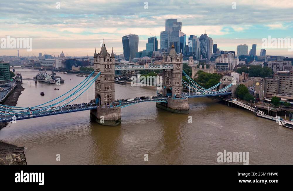 A breathtaking aerial descent unveils London's iconic Tower Bridge ...
