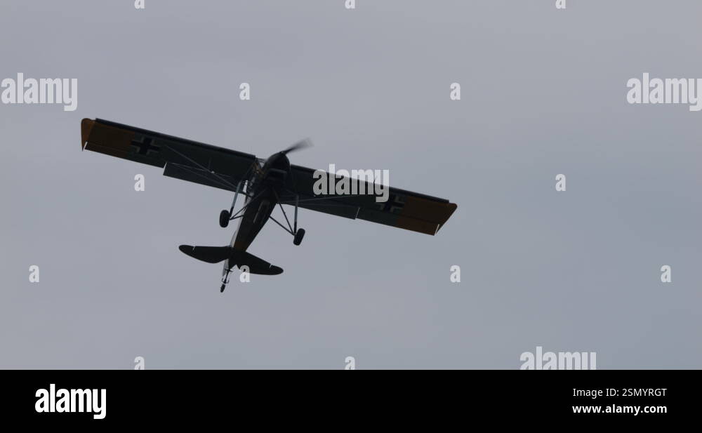 WWII German Storch Aircraft Turning into Headwind and Hovering in ...