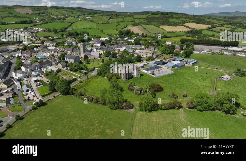 Raphoe Castle, County Donegal, Ireland, June 2023. Drone orbits counter ...