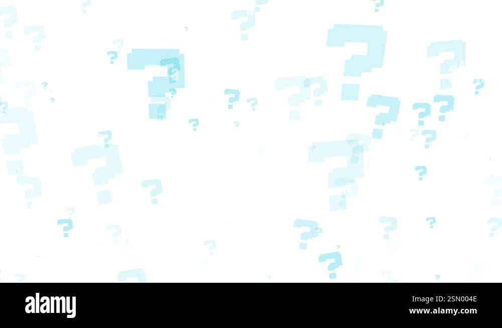 White background with questions, symbols of unknown pastel blue color ...