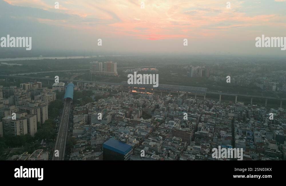 beautiful sunset in noida done moving back view in drone shot idelhi in ...