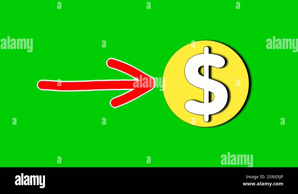 Arrow pointing dollar money sign symbol animation on green screen ...