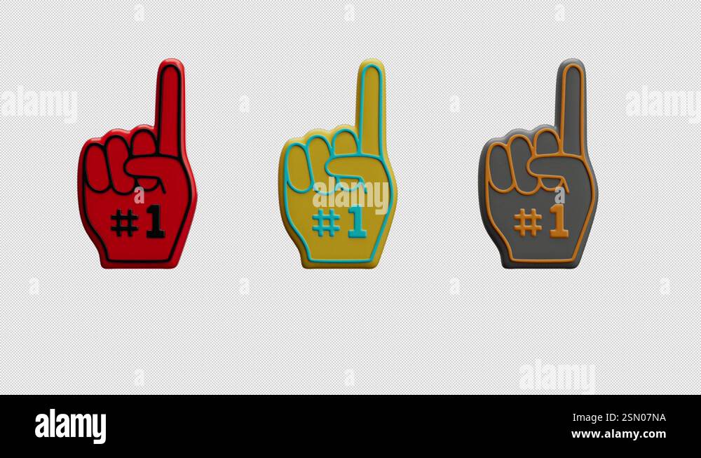 Set of 3 3D animated Foam Finger Loop with Alpha Channel Stock Video ...