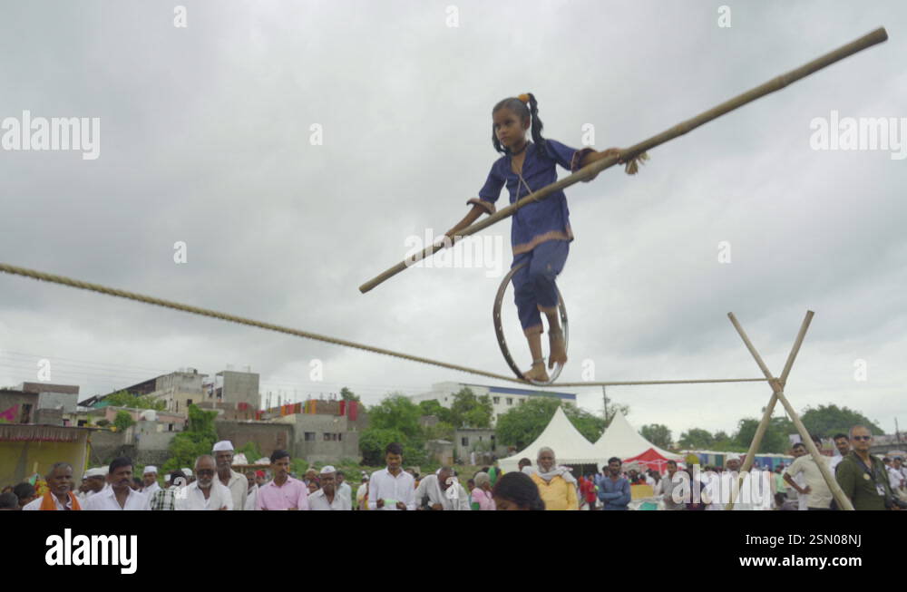 Indian girl rope walking, Pandharpur, India, Editorial Use 17 June 2024 ...