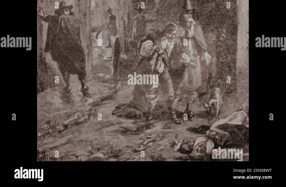 1960s: Illustration of people finding dead body from Black Plague ...