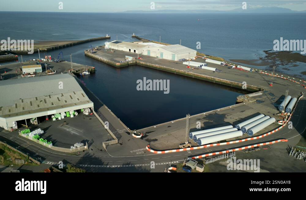 Drone shot Port of Ayr and Firth Of Clyde on west coast of Scotland ...